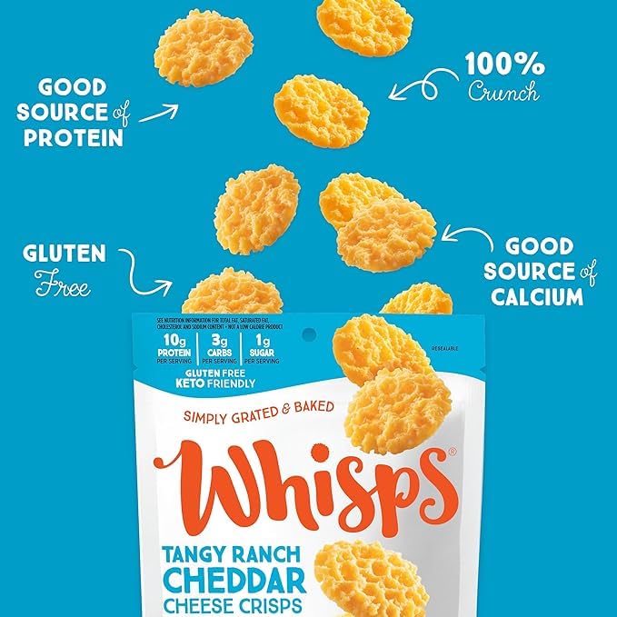 Whisps Cheese Crisps Tangy Ranch | Protein Chips | Healthy Snacks | Protein Snacks, Gluten Free, High Protein, Low Carb Keto Food (2.12 Oz, 3 Pack)