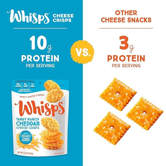 Whisps Cheese Crisps Tangy Ranch | Protein Chips | Healthy Snacks | Protein Snacks, Gluten Free, High Protein, Low Carb Keto Food (2.12 Oz, 3 Pack)