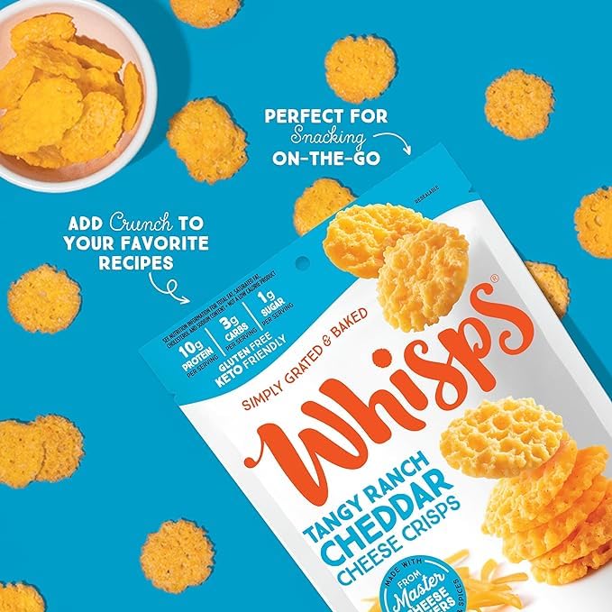 Whisps Cheese Crisps Tangy Ranch | Protein Chips | Healthy Snacks | Protein Snacks, Gluten Free, High Protein, Low Carb Keto Food (2.12 Oz, 3 Pack)