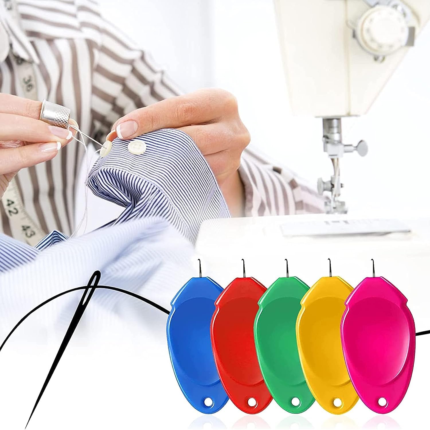 TOOVREN Needle Threader for Hand Sewing 12 Pcs Plastic Wire Hook Simple Threader for Needles Small Eye Needle Threader for Sewing Machine Needle Threader Tool for Sewing Crafting