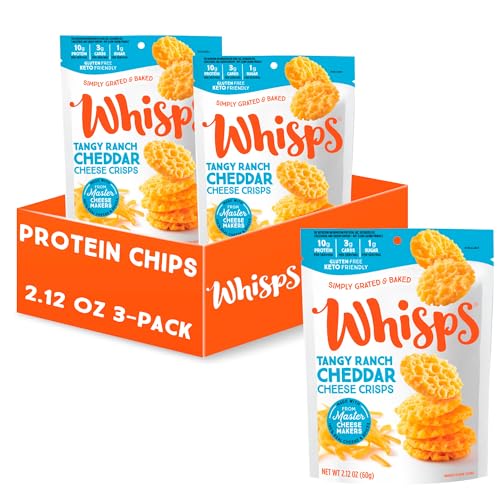 Whisps Cheese Crisps Tangy Ranch | Protein Chips | Healthy Snacks | Protein Snacks, Gluten Free, High Protein, Low Carb Keto Food (2.12 Oz, 3 Pack)
