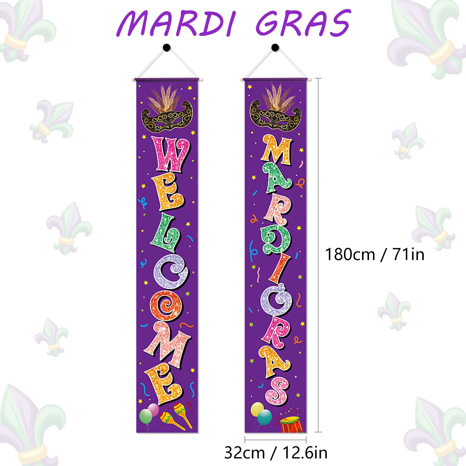 Mardi Gras Door Banner - LIYDE Mardi Gras Decorations Hanging Mardi Gras Porch Signs Outdoor Indoor Banner