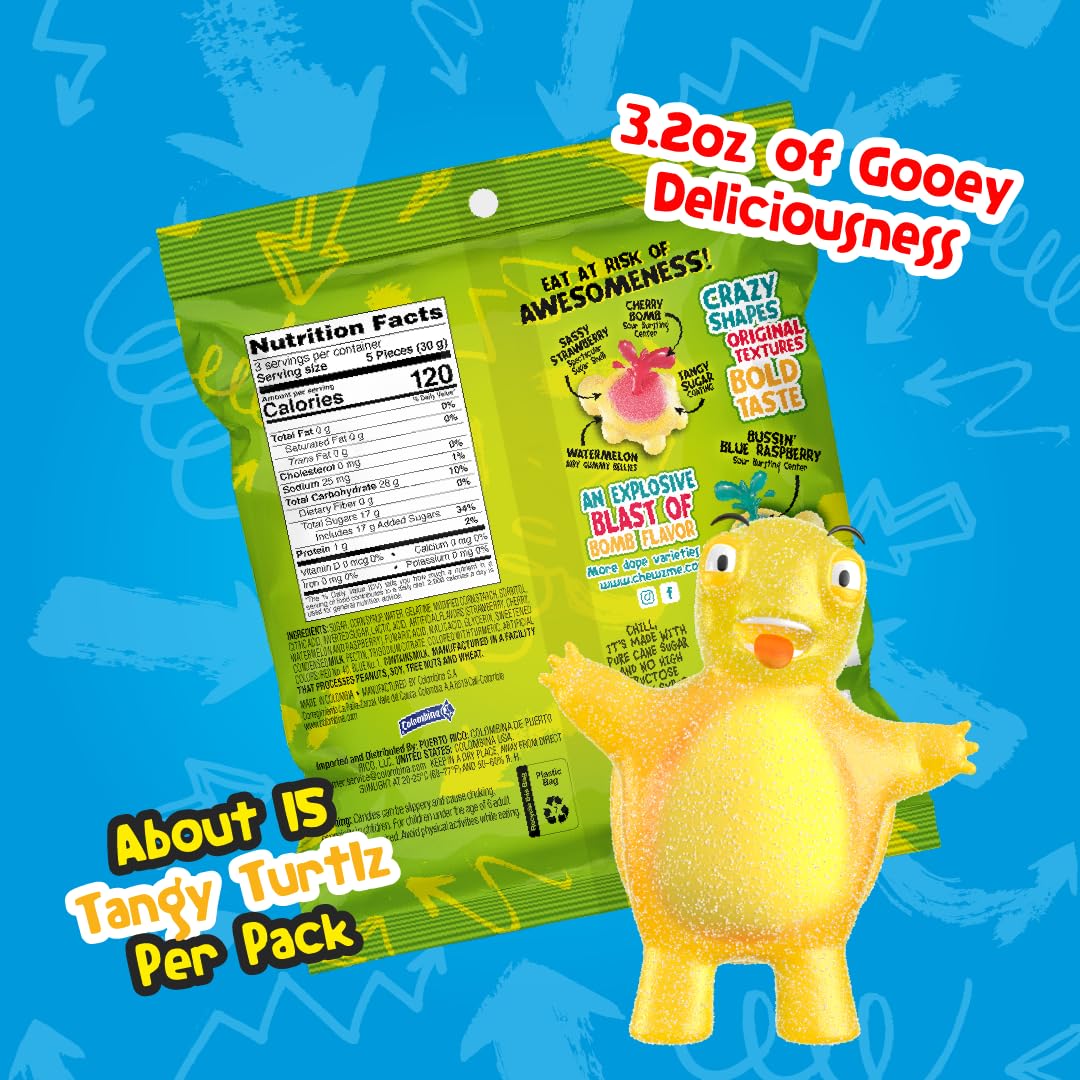 ChewzMe Tangy Turtlz Gummies, Turtle Shaped Jelly-Filled Gummy and Chewy Candy in Assorted Flavors, 3.2 Ounce (Pack of 1)