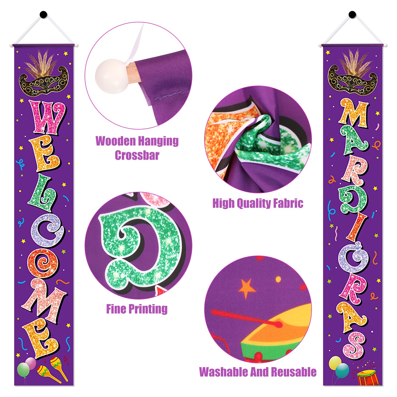 Mardi Gras Door Banner - LIYDE Mardi Gras Decorations Hanging Mardi Gras Porch Signs Outdoor Indoor Banner