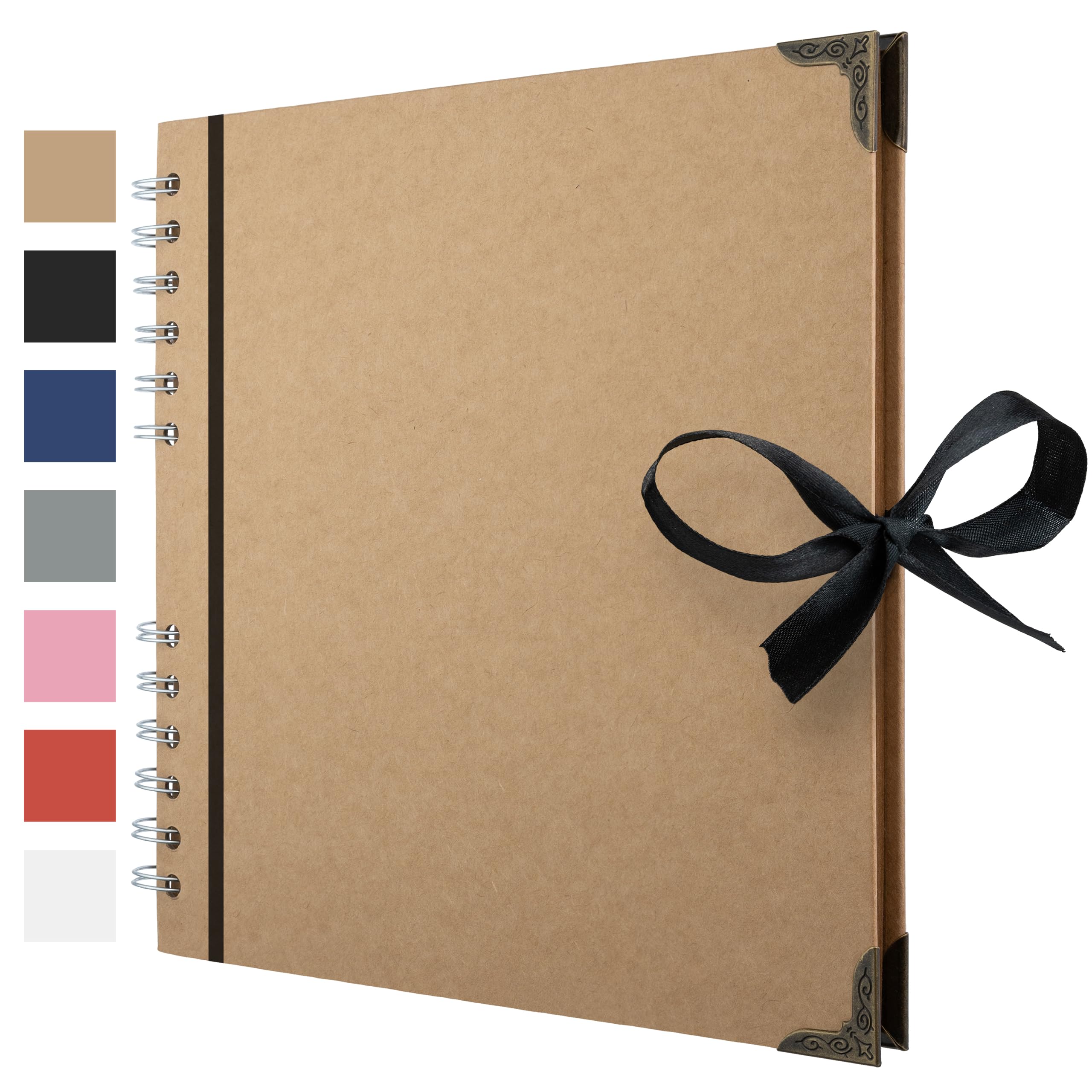 Bstorify Scrapbook Album 60 Pages (8 x 8 inch) Brown Thick 200gsm Kraft Paper, Scrap Book with Corner Protectors, Ribbon Closure - Ideal for Your Scrapbooking Albums, Art & Craft Projects