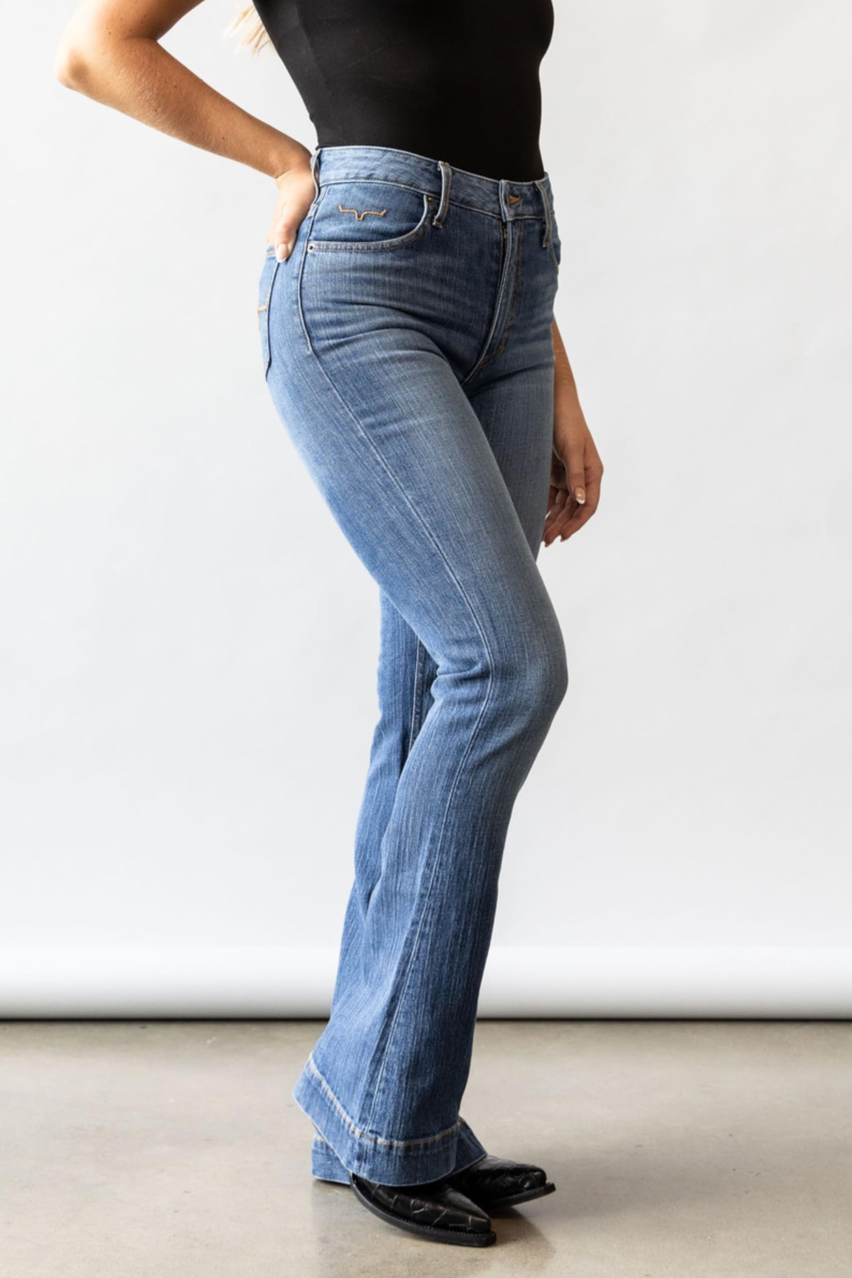 Kimes Ranch Women's Jennifer Casual Durable Western Ultra-High Rise & Wide Flare Leg Mid Wash Denim Jeans, 8-34