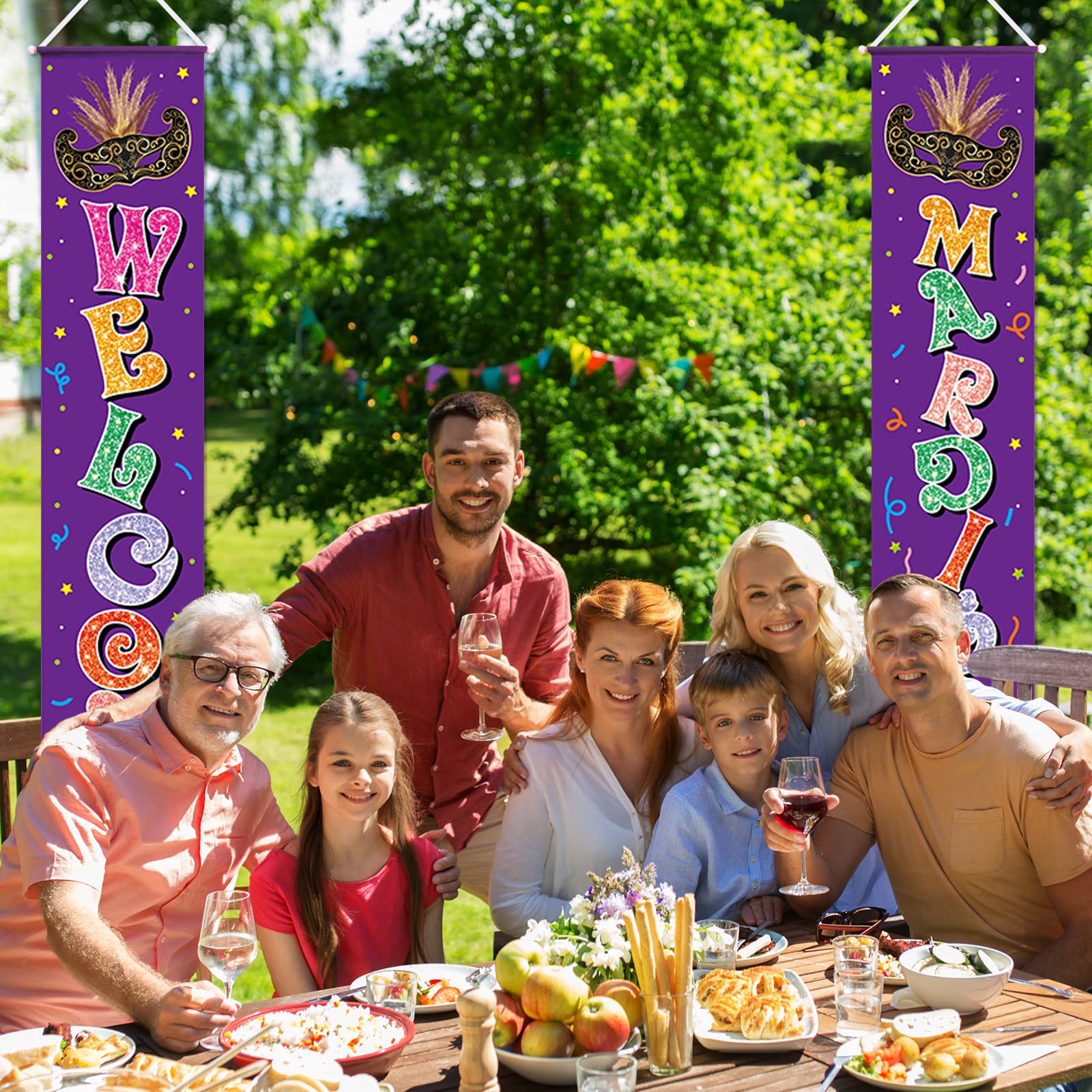 Mardi Gras Door Banner - LIYDE Mardi Gras Decorations Hanging Mardi Gras Porch Signs Outdoor Indoor Banner