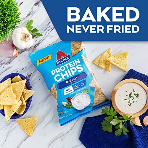 Atkins Ranch Protein Chips, 4g Net Carbs, 13g Protein, Gluten Free, Low Glycemic, Keto Friendly, 12 Count