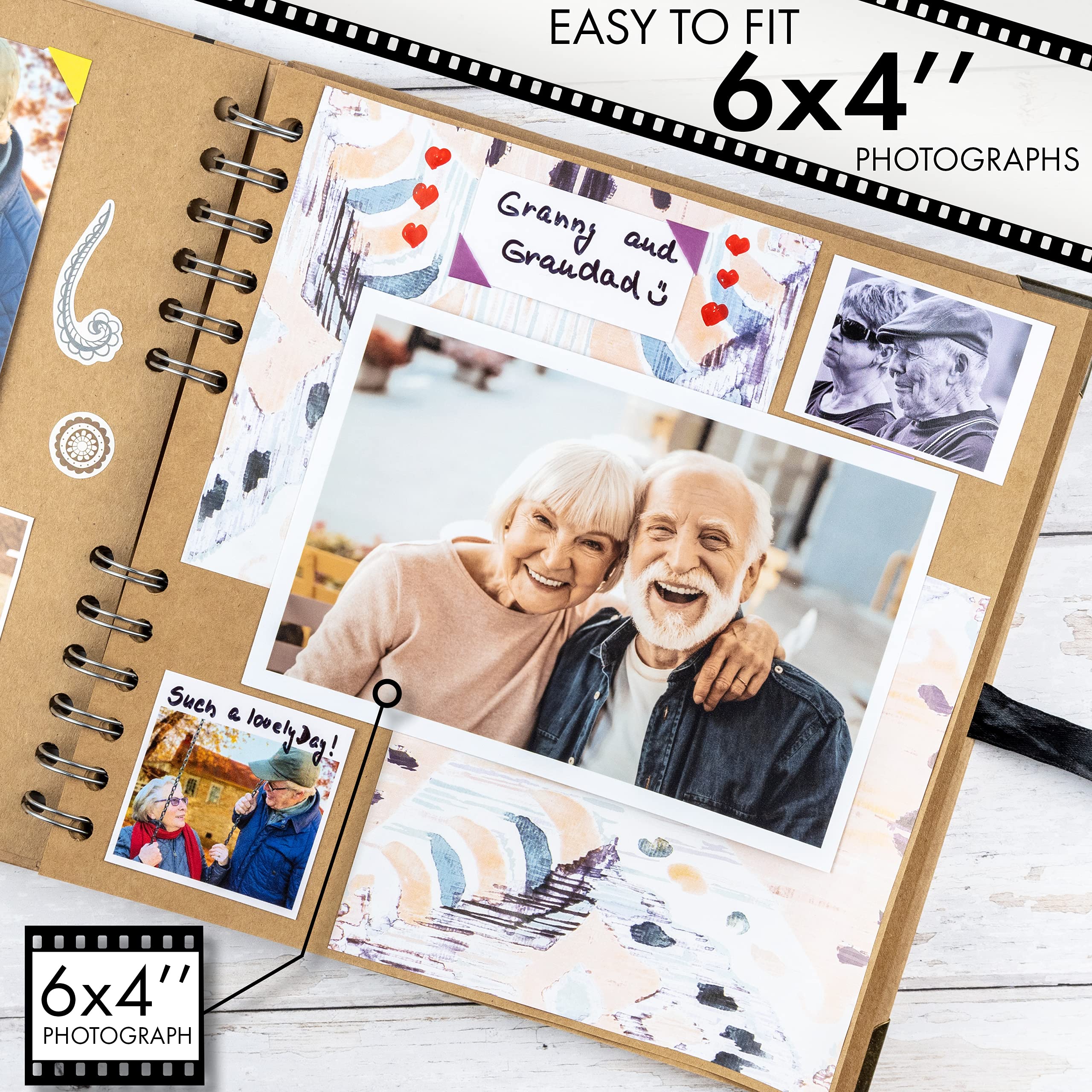 Bstorify Scrapbook Album 60 Pages (8 x 8 inch) Brown Thick 200gsm Kraft Paper, Scrap Book with Corner Protectors, Ribbon Closure - Ideal for Your Scrapbooking Albums, Art & Craft Projects