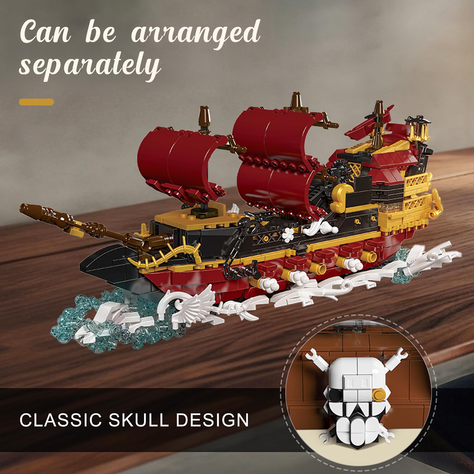 Mould King 10066 One Piece Ship in a Bottle Building Blocks Kits, MOC Queen Anne's Revenge Pirate Ship Model Building Sets, Gift for Kids Age 8+/Adults Collections Enthusiasts (2488+ Pieces)