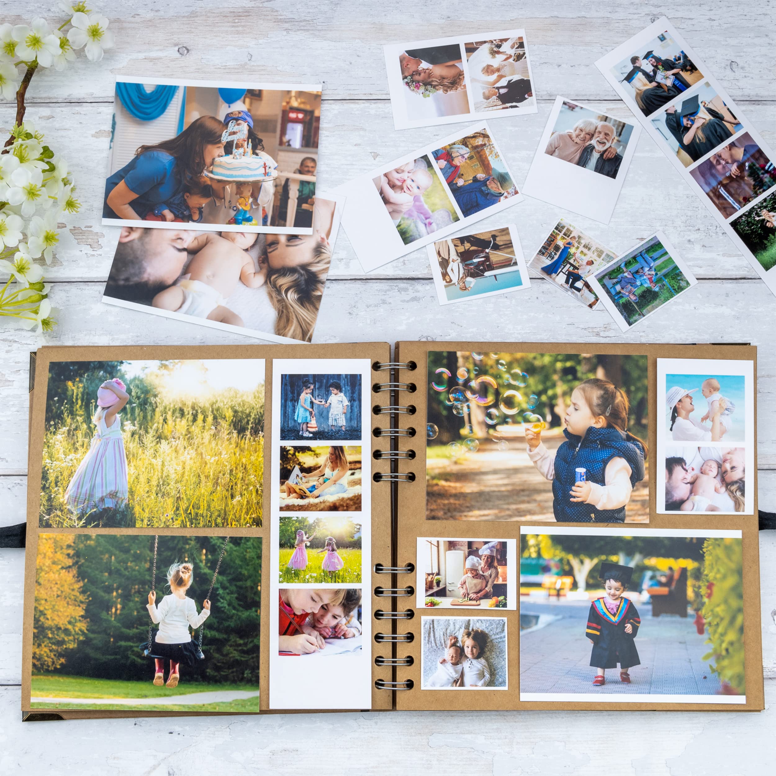 Bstorify Scrapbook Album 60 Pages (8 x 8 inch) Brown Thick 200gsm Kraft Paper, Scrap Book with Corner Protectors, Ribbon Closure - Ideal for Your Scrapbooking Albums, Art & Craft Projects