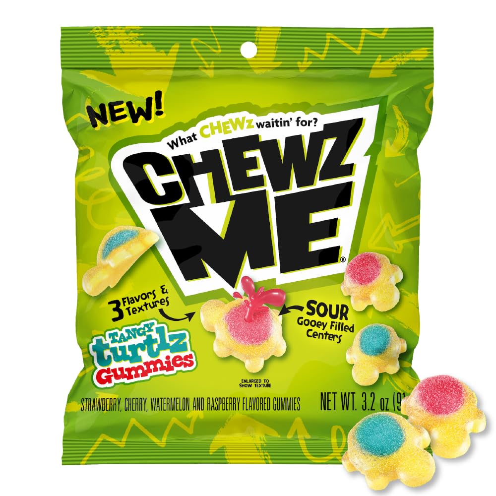 ChewzMe Tangy Turtlz Gummies, Turtle Shaped Jelly-Filled Gummy and Chewy Candy in Assorted Flavors, 3.2 Ounce (Pack of 1)