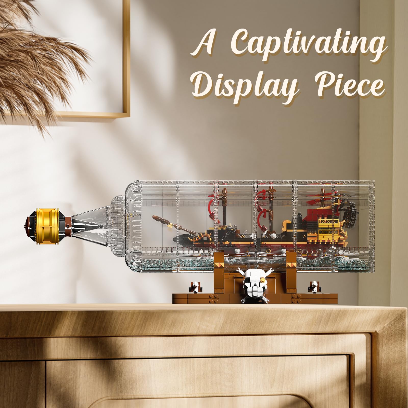 Mould King 10066 One Piece Ship in a Bottle Building Blocks Kits, MOC Queen Anne's Revenge Pirate Ship Model Building Sets, Gift for Kids Age 8+/Adults Collections Enthusiasts (2488+ Pieces)