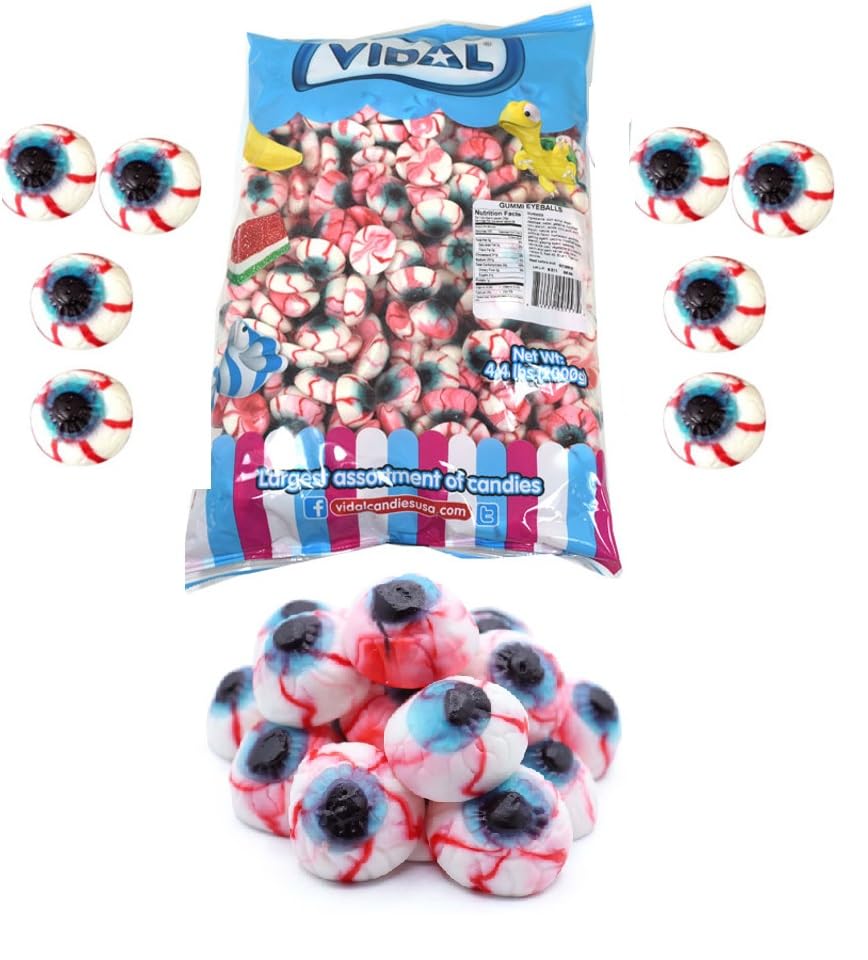 Vidal Gummi Eyeballs Gummy Halloween Trick or Treat Spooky Fruity Candy 4.35 pounds Bulk Listing - Sweet Strawberry and Creme flavor