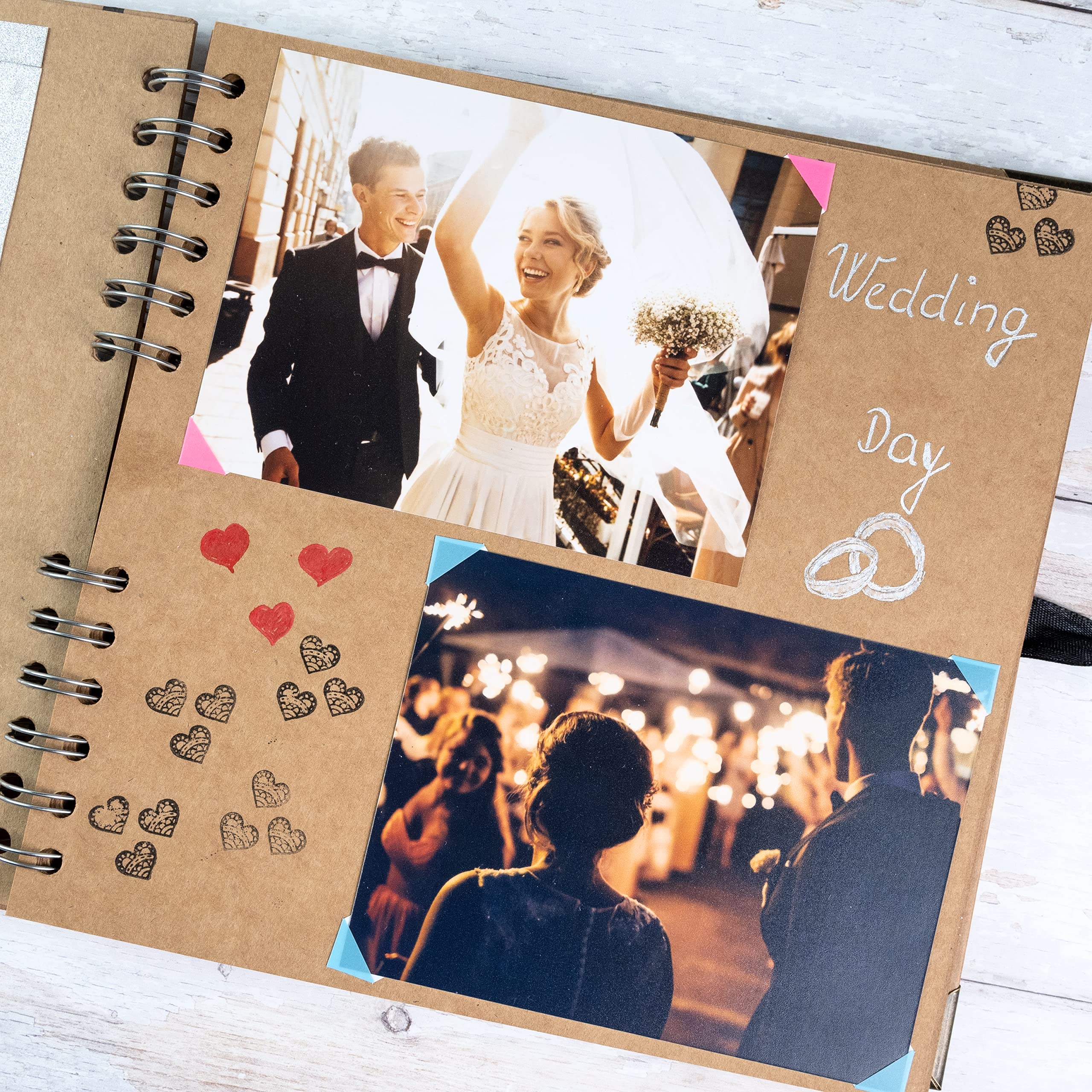 Bstorify Scrapbook Album 60 Pages (8 x 8 inch) Brown Thick 200gsm Kraft Paper, Scrap Book with Corner Protectors, Ribbon Closure - Ideal for Your Scrapbooking Albums, Art & Craft Projects