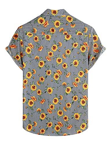 VATPAVE Mens Floral Hawaiian Shirts Casual Button Down Short Sleeve Aloha Shirts Small Black Sunflower Tropical