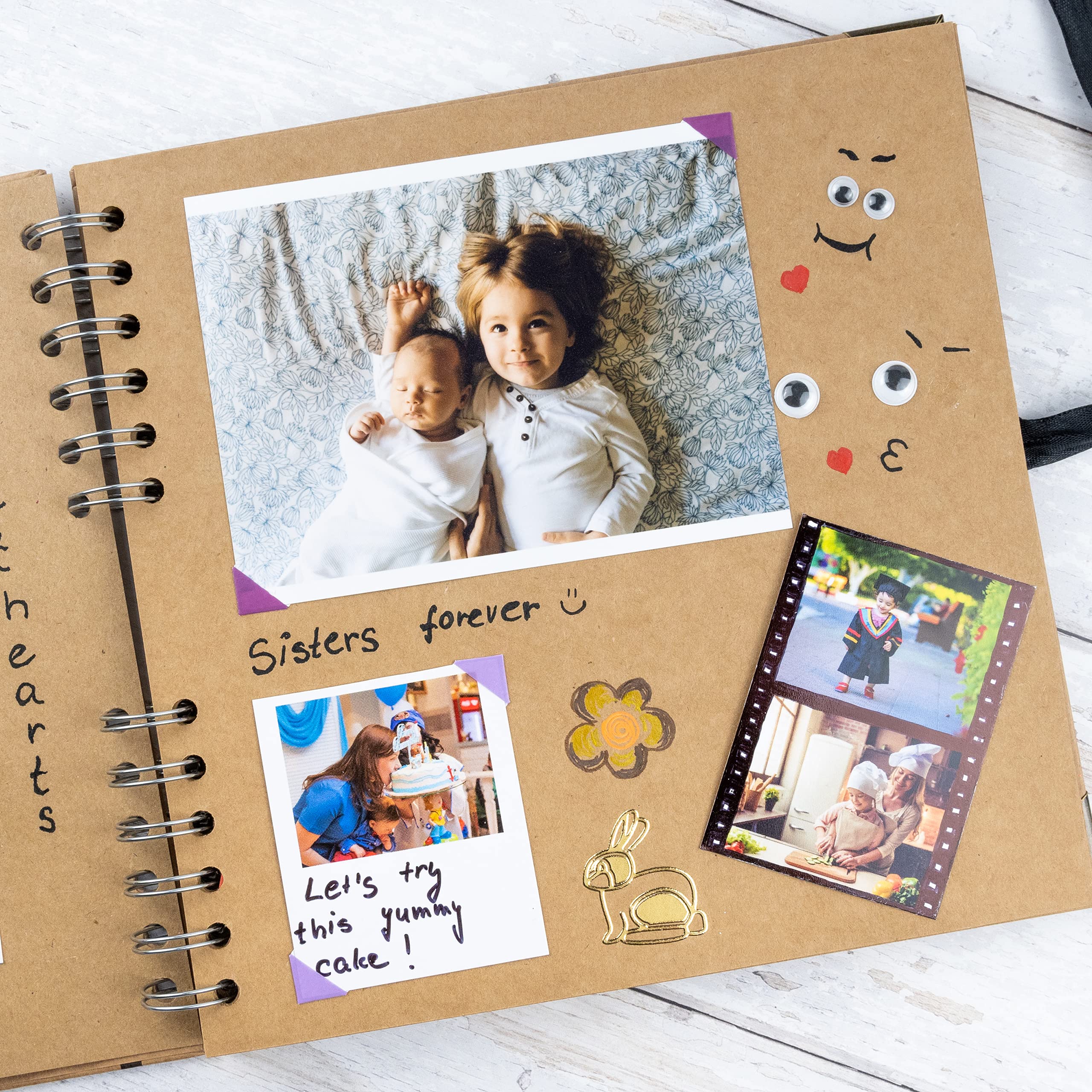 Bstorify Scrapbook Album 60 Pages (8 x 8 inch) Brown Thick 200gsm Kraft Paper, Scrap Book with Corner Protectors, Ribbon Closure - Ideal for Your Scrapbooking Albums, Art & Craft Projects