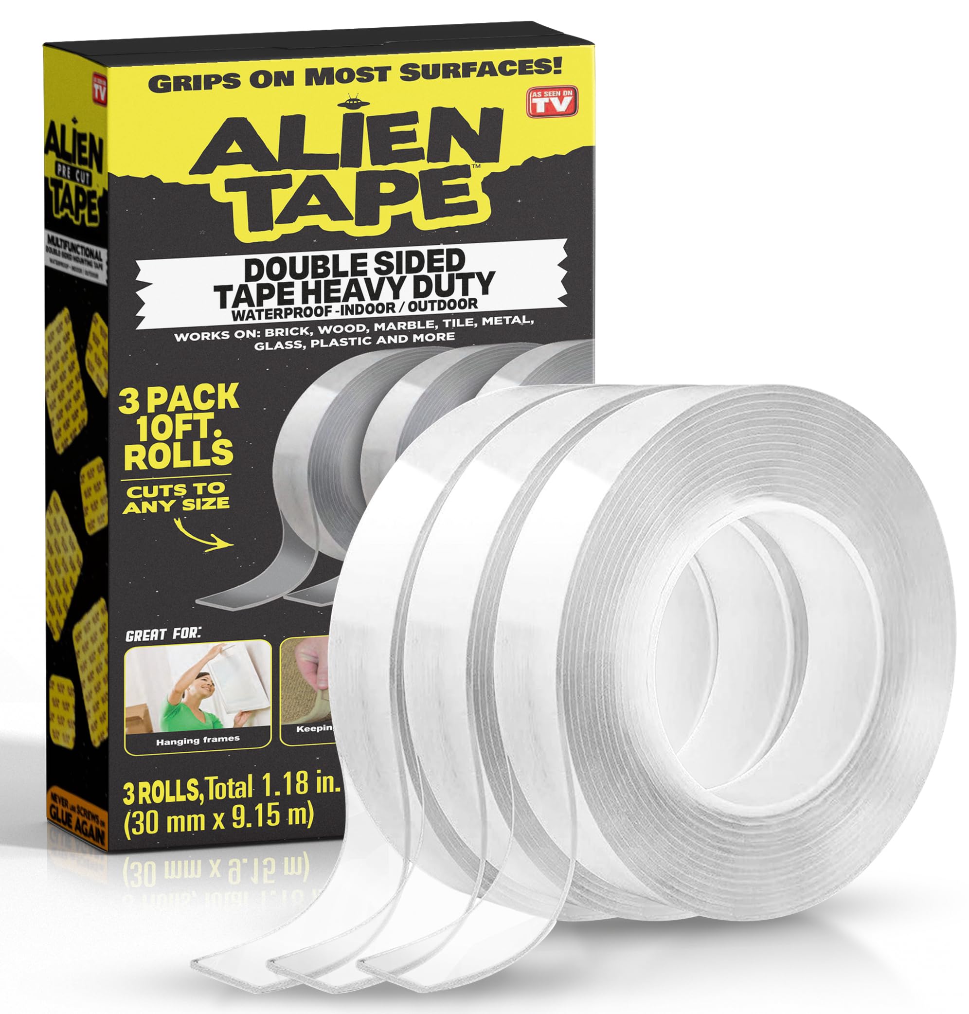 Alientape Nano Double Sided Tape, Multipurpose Removable Adhesive Transparent Grip Mounting Tape Washable Strong Sticky Heavy Duty for Carpet Photo Frame Poster DƩcor As Seen On TV