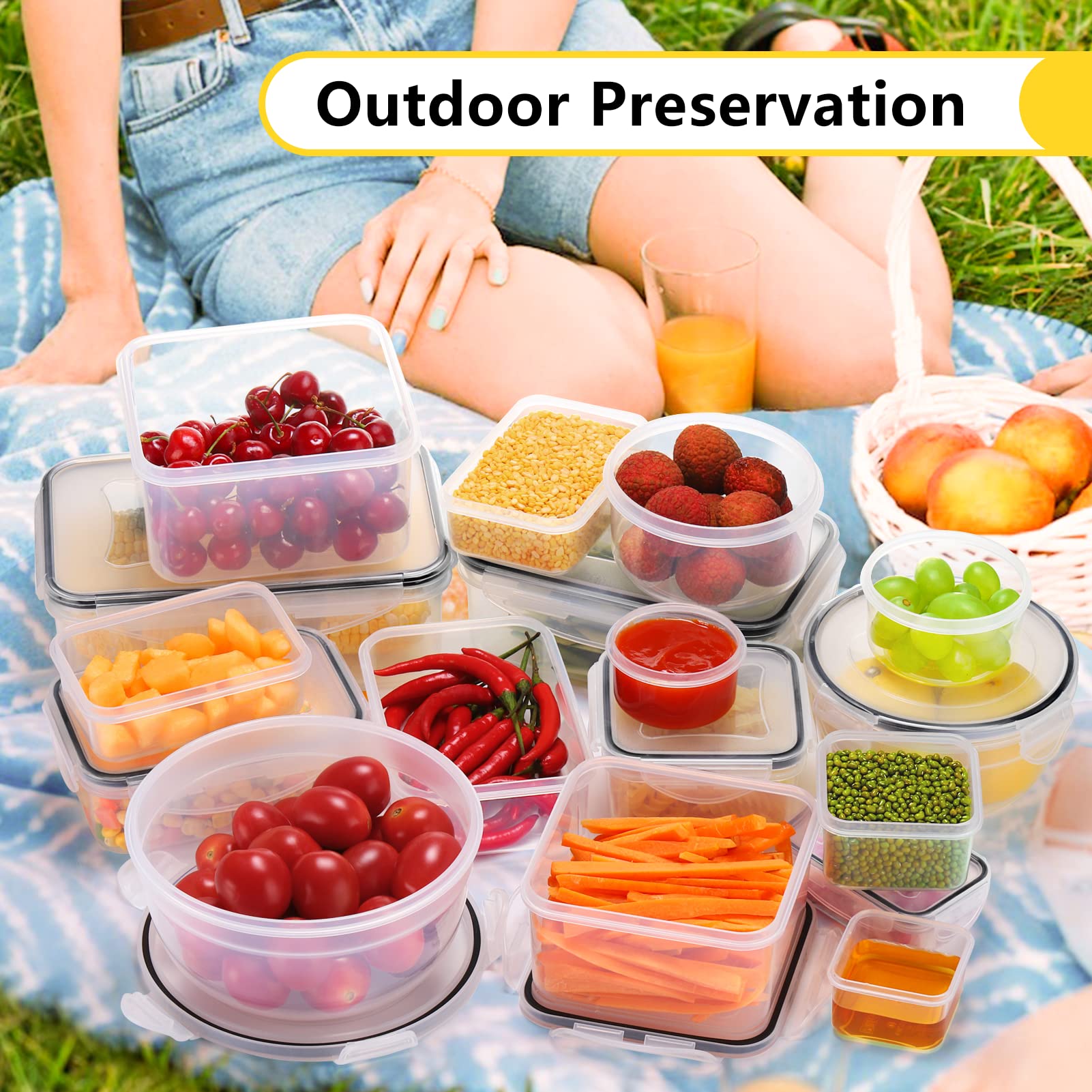 34 PCS Food Storage Containers Set with Airtight Lids (17 Lids &17 Containers) - BPA-Free Plastic Food Container for Kitchen Storage Organization, Salad Fruit Lunch Containers with Labels & Marker