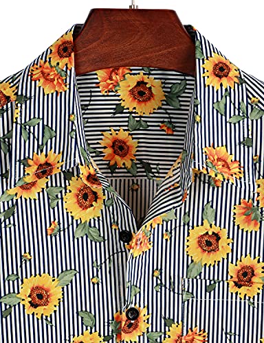 VATPAVE Mens Floral Hawaiian Shirts Casual Button Down Short Sleeve Aloha Shirts Small Black Sunflower Tropical