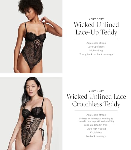 Victoria's Secret Unlined Wicked High Leg Lace Up Teddy, Sexy Lingerie, One Piece Bodysuit, White (M)