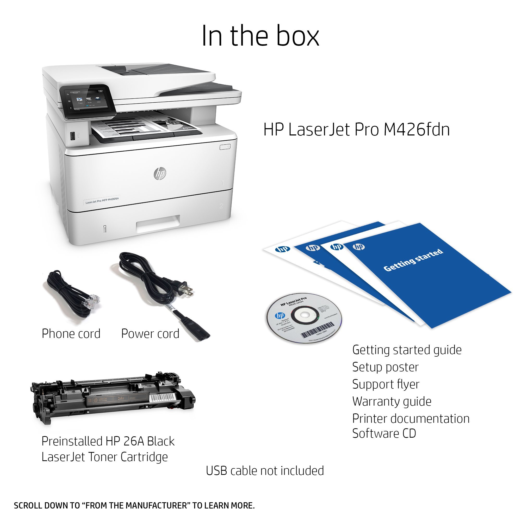 HP LaserJet Pro M426fdn Multifunction Laser Printer with Built-in Ethernet & Duplex Printing (F6W14A) (Renewed)