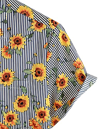 VATPAVE Mens Floral Hawaiian Shirts Casual Button Down Short Sleeve Aloha Shirts Small Black Sunflower Tropical