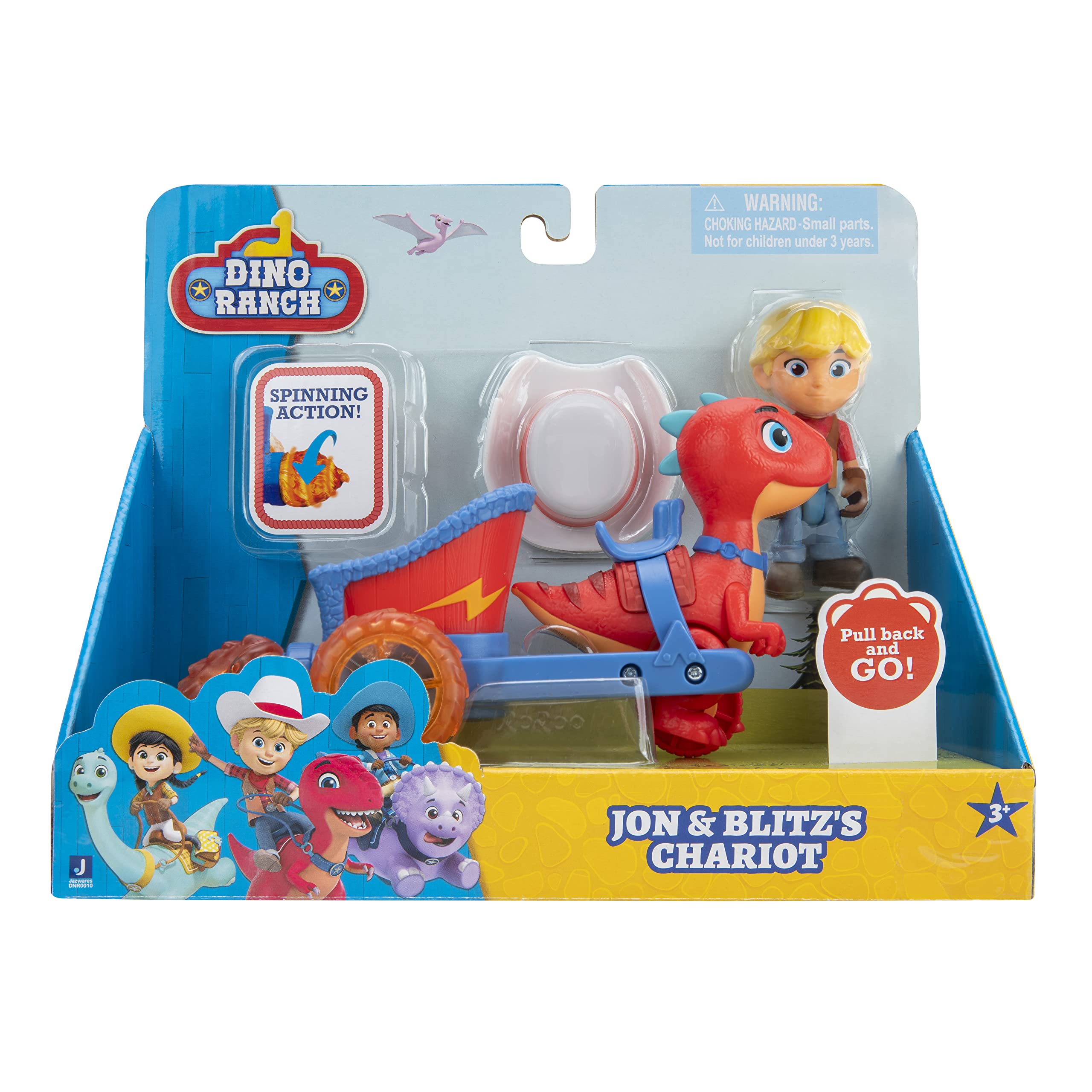 Dino Ranch Jon and Blitz Chariot Vehicle - Features Pull Back 5β Dino Blitz Chariot & 3β Dino Rancher Jon - Three Styles to Collect - Toys for Kids Featuring Your Favorite Pre-Westoric Ranchers