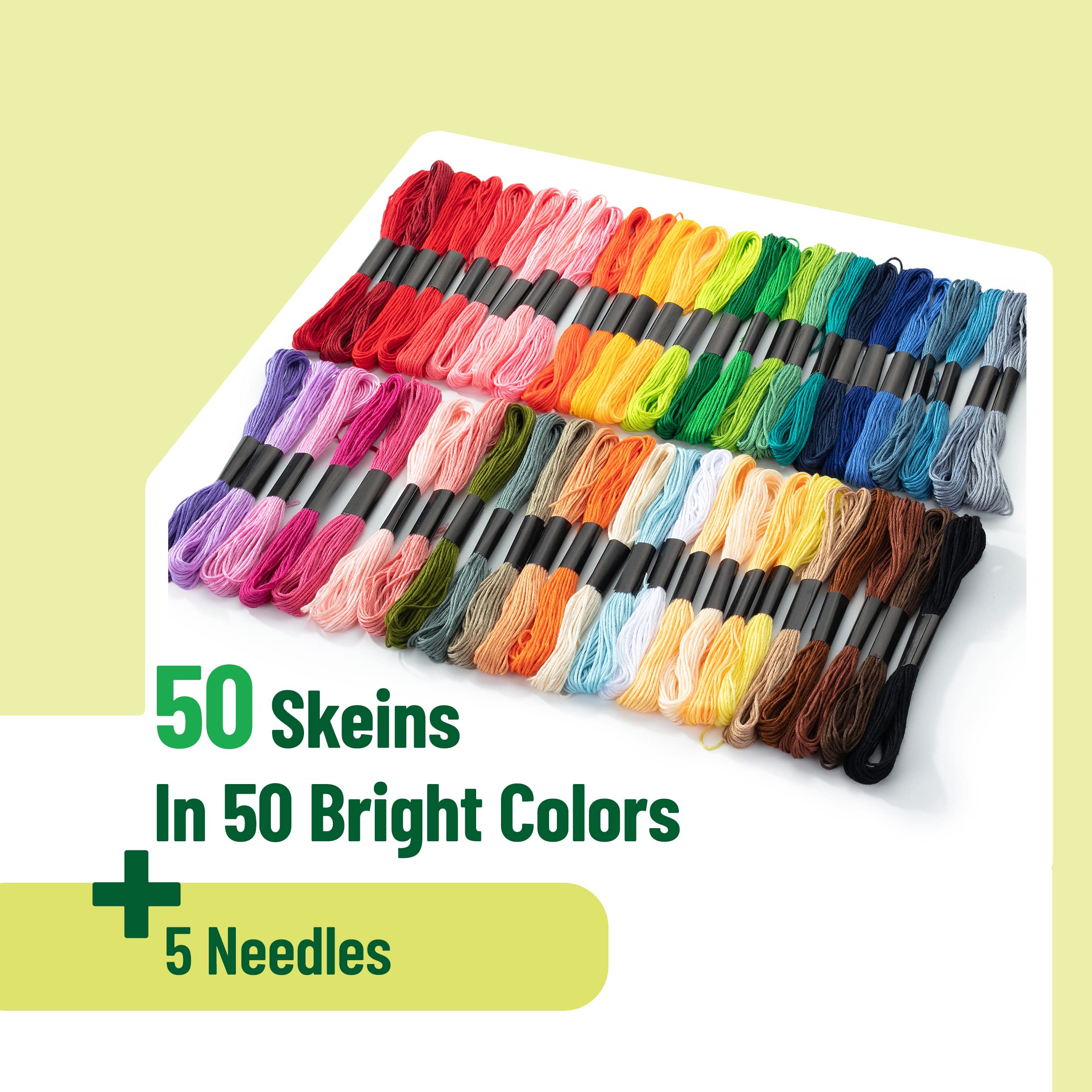 Mr. Pen- Embroidery Floss, 50 Skeins, Rainbow Colors Embroidery Thread with 5 Needles, Cross Stitch Thread, Friendship Bracelet String, Thread for Bracelet Making, Craft String, Strings for Bracelets