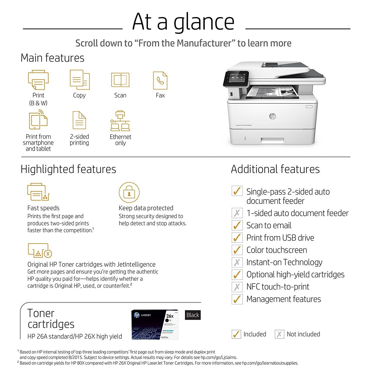 HP LaserJet Pro M426fdn Multifunction Laser Printer with Built-in Ethernet & Duplex Printing (F6W14A) (Renewed)
