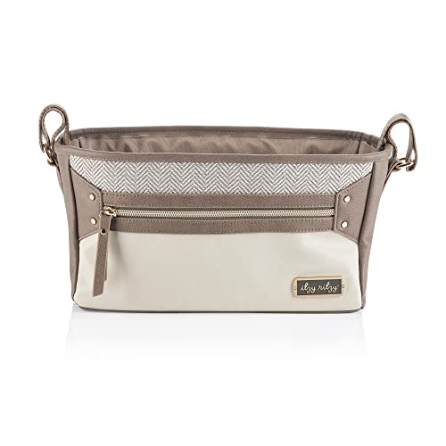 Itzy Ritzy Adjustable Stroller Caddy - Stroller Organizer Featuring Two Built-in Pockets, Front Zippered Pocket and Adjustable Straps to Fit Nearly Any Stroller, Vanilla Latte
