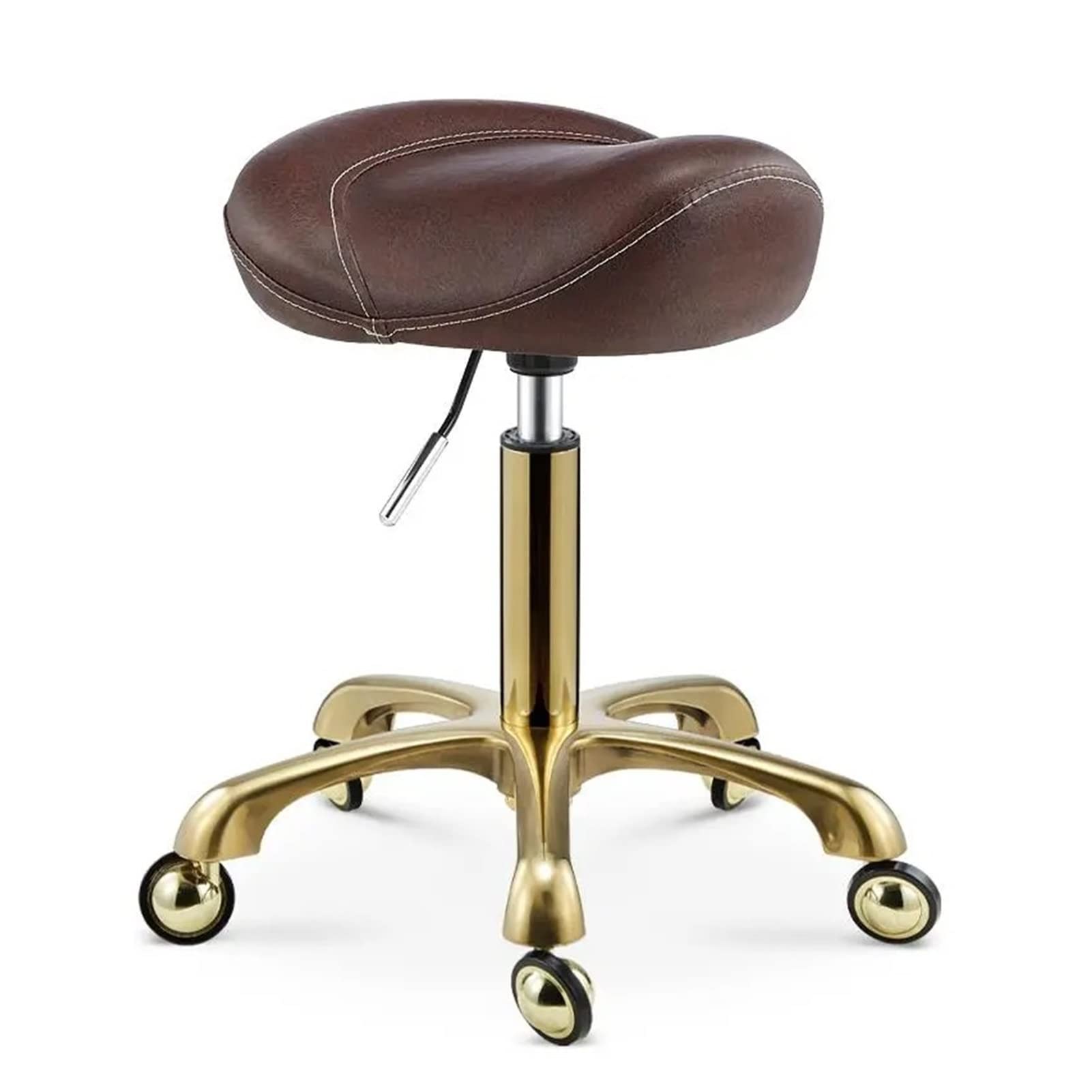 Hydraulic Saddle Stool with Wheels,Industrial Stool with Gold Frame Yellow PU Synthetic Leather Seat,Adjustable Height 40-66 cm,Supported Weight 160 Kg,Mechanic Stoolfor Hairdressing Manicure Tattoo