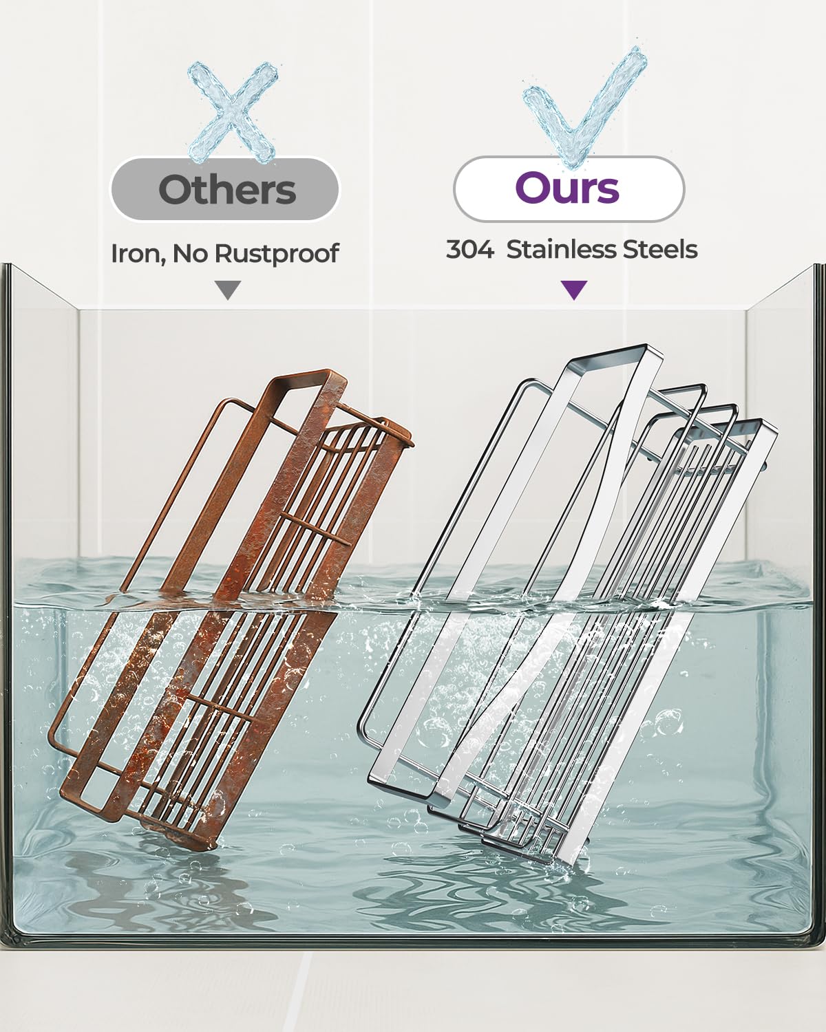 ODesign Adhesive Shower Caddy No Drilling with Soap Dish 3 Tiers Stainless Steel Shower Organizer for Shampoo Conditioner Bathroom Organizer Accessories with Removable Hooks Wall Mounted - RUSTPROOF