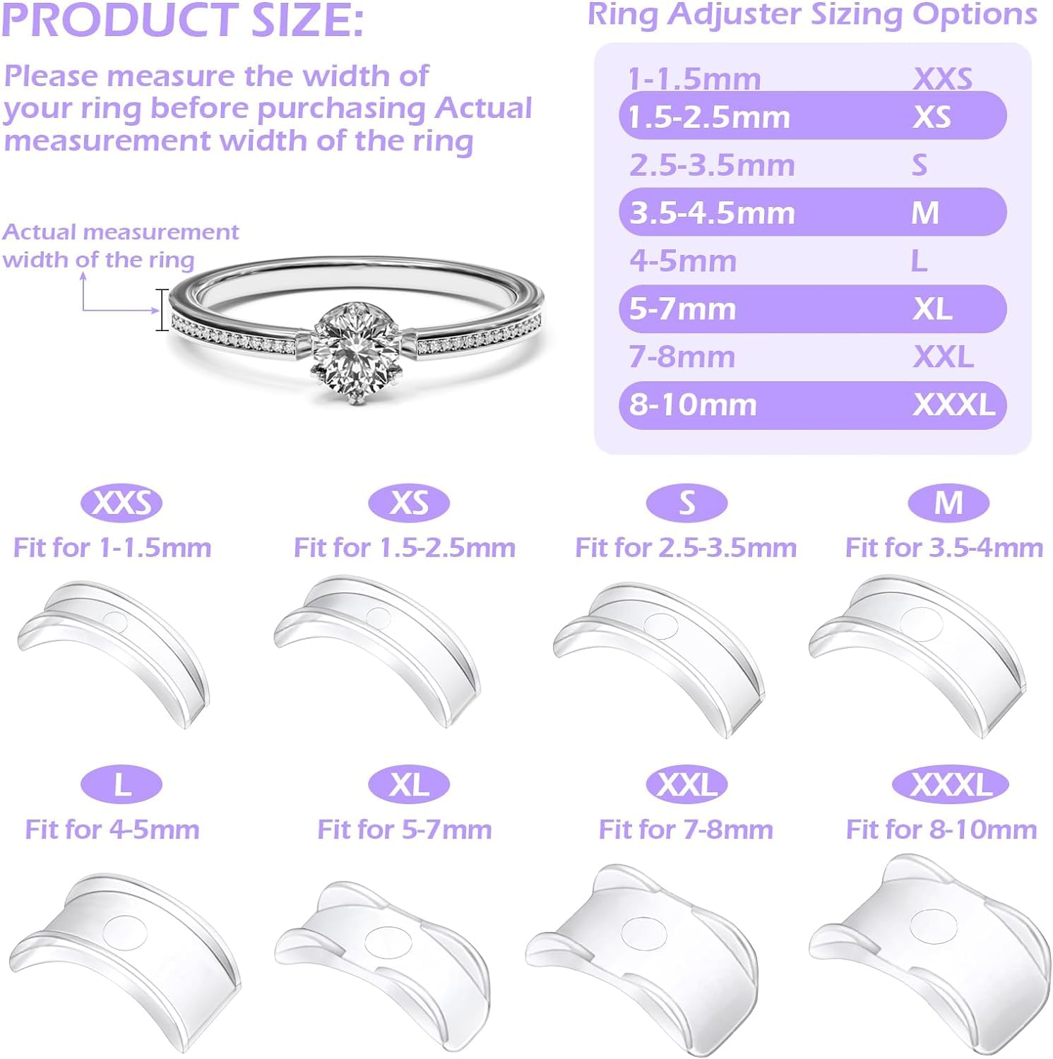 100 Pcs Ring Size Adjuster with Ring Size Measuring Tool for Loose Rings, Plug-in Invisible Ring Spiral Silicone Tightener EVA Foam Ring Size Adjuster Set with Polishing Cloth Fit Any Rings Sizes.