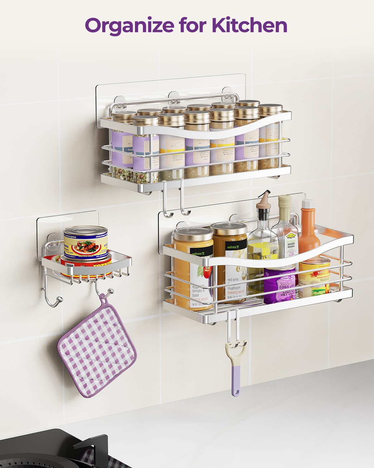 ODesign Adhesive Shower Caddy No Drilling with Soap Dish 3 Tiers Stainless Steel Shower Organizer for Shampoo Conditioner Bathroom Organizer Accessories with Removable Hooks Wall Mounted - RUSTPROOF