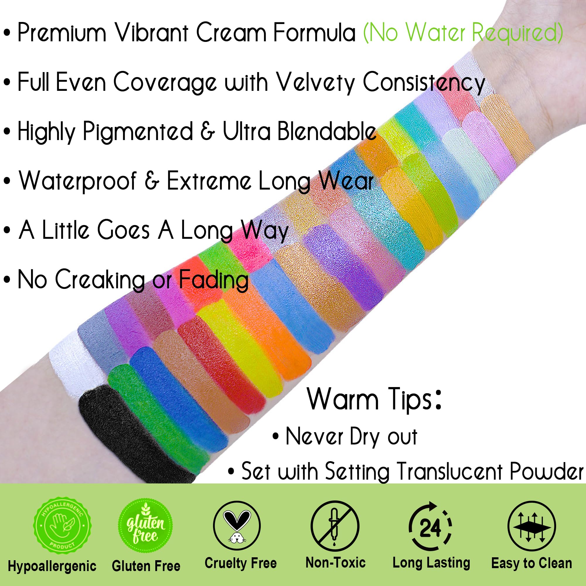 CCbeauty Professional 36 Colors Face Body Paint Kit, Largest Oil Based Non-Toxic Hypoallergenic Neon Face Painting Palette Set with 10 Brushes for Halloween SFX Special Effects Cosplay Costume Makeup