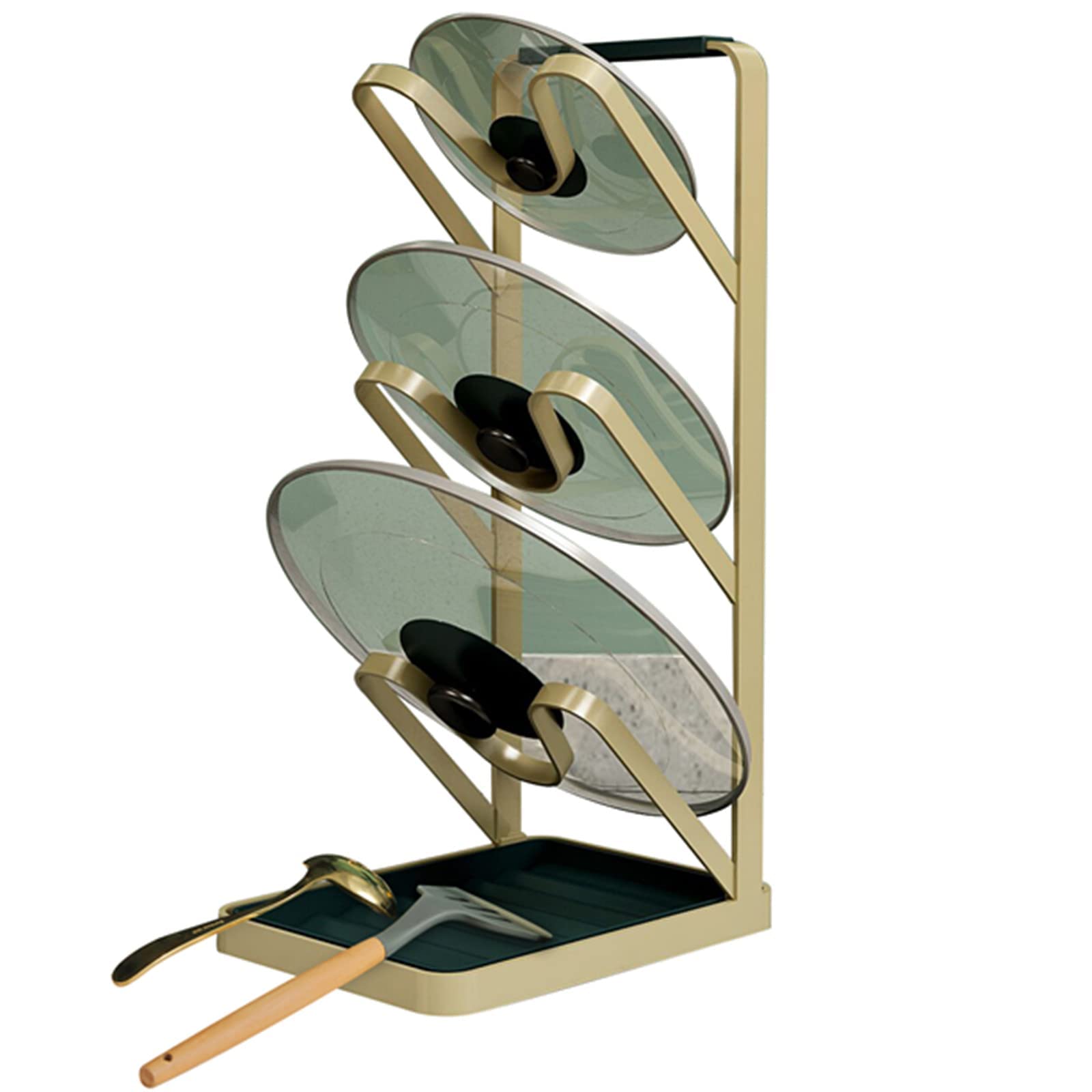 szxzy01 Lid Stand Lid Organizer Pot Lid Rack Holder for Utensils in Kitchen Cabinet Spatula Rack,Cutting Boards,Spoon Storage Gold