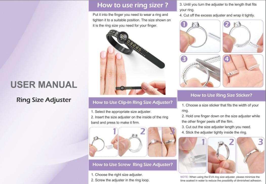 100 Pcs Ring Size Adjuster with Ring Size Measuring Tool for Loose Rings, Plug-in Invisible Ring Spiral Silicone Tightener EVA Foam Ring Size Adjuster Set with Polishing Cloth Fit Any Rings Sizes.