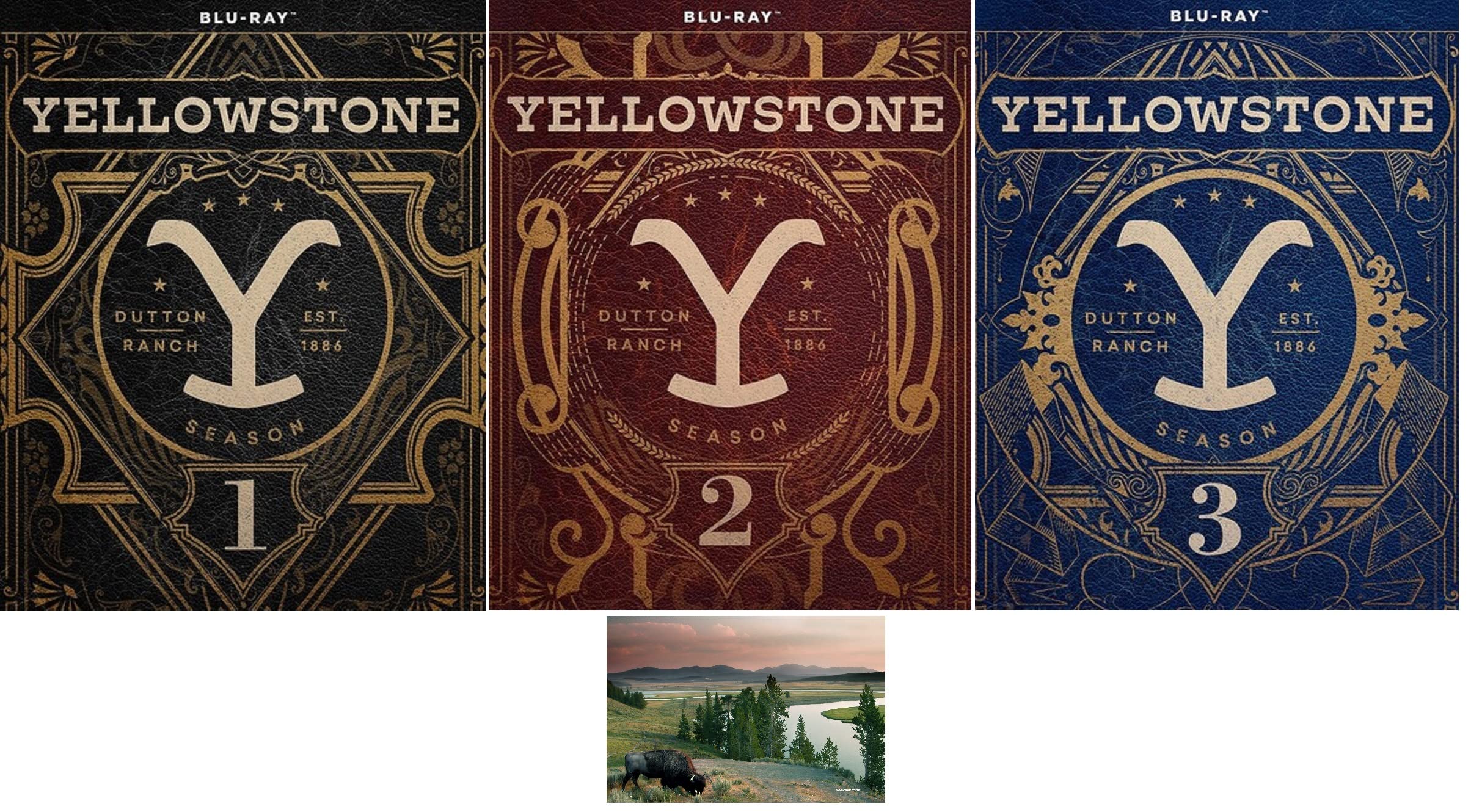 Yellowstone Special Edition Complete Seasons 1 2 3 Kevin Costner 3 Blu Ray Set 29 Episodes Includes Dutton Ranch decal and Glossy Print Yellowstone Art Card