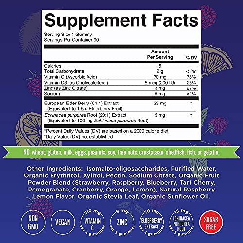 Immunity Gummies 5-in-1 by MaryRuth's (Raspberry Lemonade) | Powerful Blend of Zinc, Elderberry, Vitamin C, Vitamin D, and Echinacea for Kids & Adults | Vegan, Non-GMO, Gluten Free | 90ct