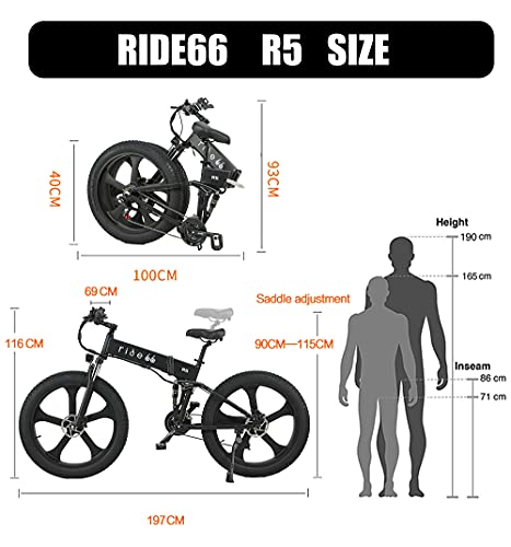 ride66 Electric Bike Folding Bicycle 1000W Powerful Motor 26 Inch Fat Tire Fork and Central Suspension 21 Speed Dual Battery Hydraulic Disc Brake for Adults