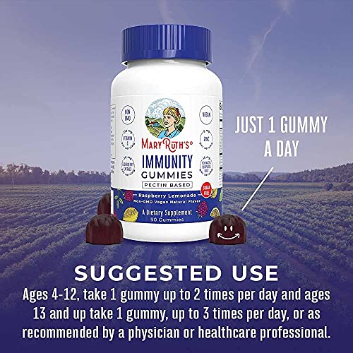 Immunity Gummies 5-in-1 by MaryRuth's (Raspberry Lemonade) | Powerful Blend of Zinc, Elderberry, Vitamin C, Vitamin D, and Echinacea for Kids & Adults | Vegan, Non-GMO, Gluten Free | 90ct