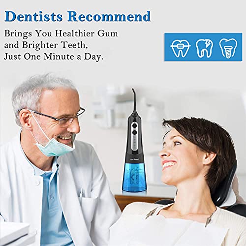 Water Flosser Cordless Teeth Cleaner, Dental Oral Irrigator with DIY Mode, Rechargeable Water Flosser for Braces, Bridges, Implants Care, IPX7 Waterproof with 4 Interchangeable Jet Tips