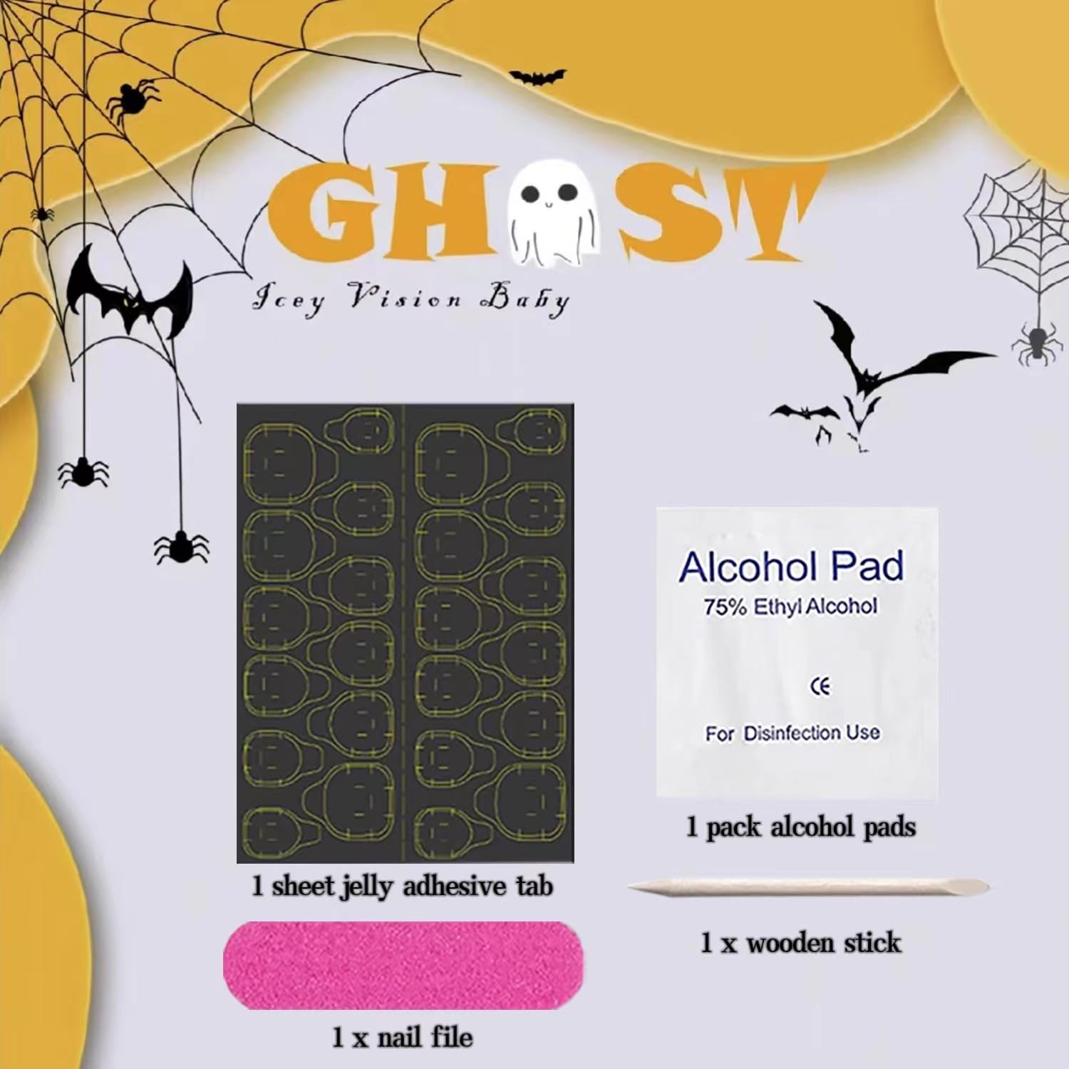 24Pcs Square Press on Nails Medium Length Halloween Fake Nails with Spider Web Design Cute Eyeballs False Nails with Glue Artificial Acrylic Nails Halloween Nail Art Stick on Nails for Women Girls