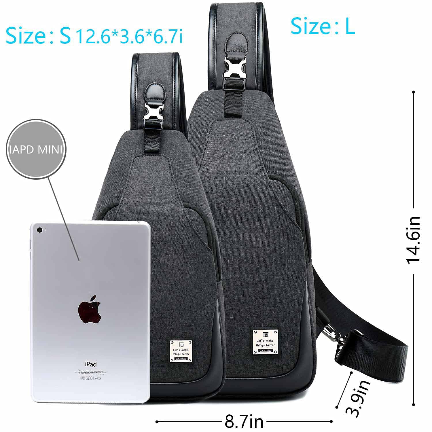 tuowan Small Sling Bag Crossbody Backpack Over the Shoulder Bag for Men Women Travel Outdoors, Lightweight Sling Purse Chest Pack (Small, Black)