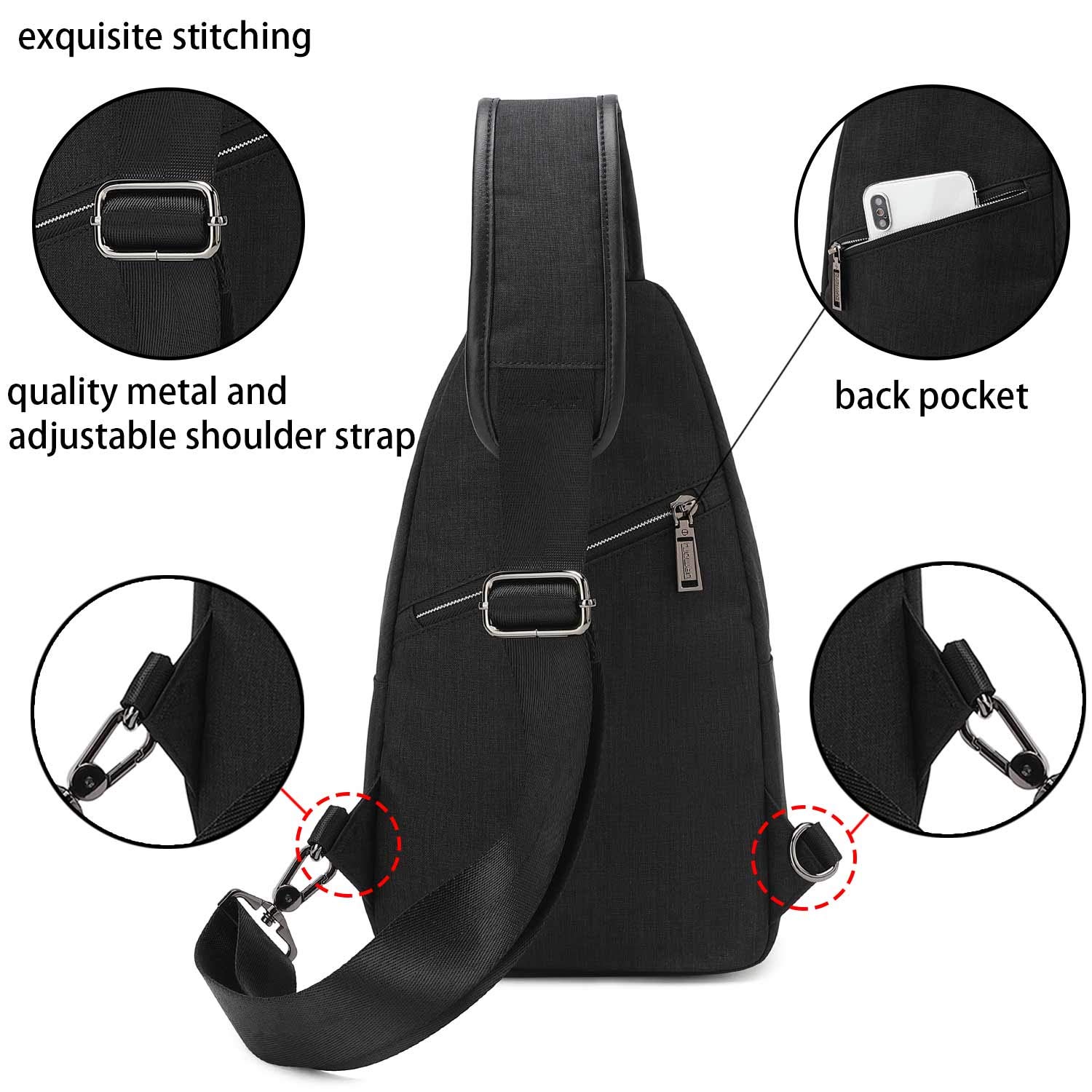 tuowan Small Sling Bag Crossbody Backpack Over the Shoulder Bag for Men Women Travel Outdoors, Lightweight Sling Purse Chest Pack (Small, Black)