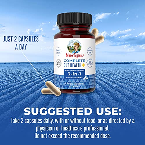 MaryRuth's Complete Gut Health+ | 3-in-1 Prebiotic + Probiotic + Postbiotic CorebiomeĀ® Vegan Gastrointestinal Support | Support Gut Health & Immune Function | 2 capsules per serving; 30 servings