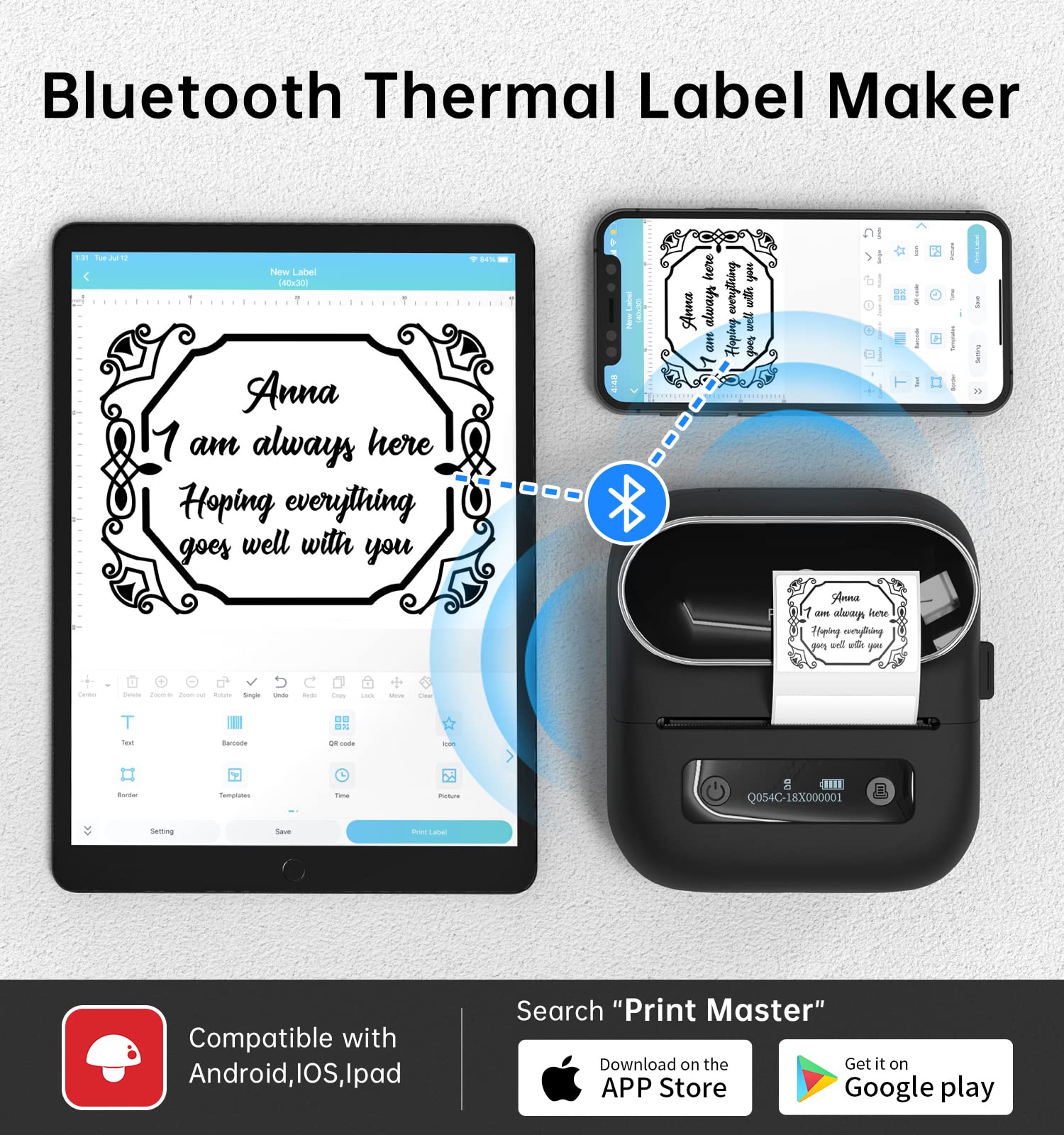 Phomemo M220 Label Maker,3.14 Inch Barcode Label Printer,Portable Thermal Printer,Bluetooth Label Maker with Tape (Address Label,Pink Label, White Label) for Mailing,Name,Home,Office,School