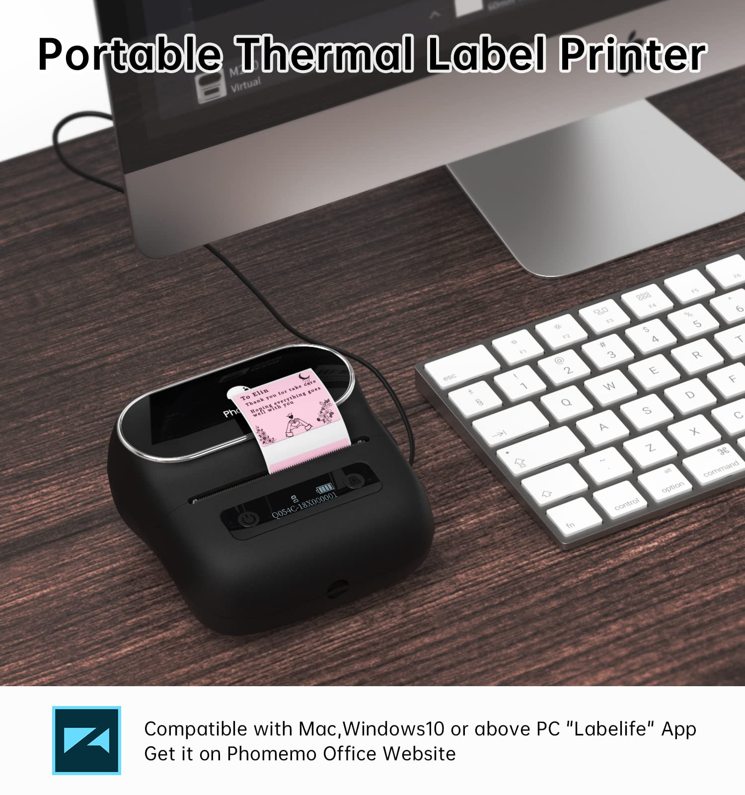 Phomemo M220 Label Maker,3.14 Inch Barcode Label Printer,Portable Thermal Printer,Bluetooth Label Maker with Tape (Address Label,Pink Label, White Label) for Mailing,Name,Home,Office,School