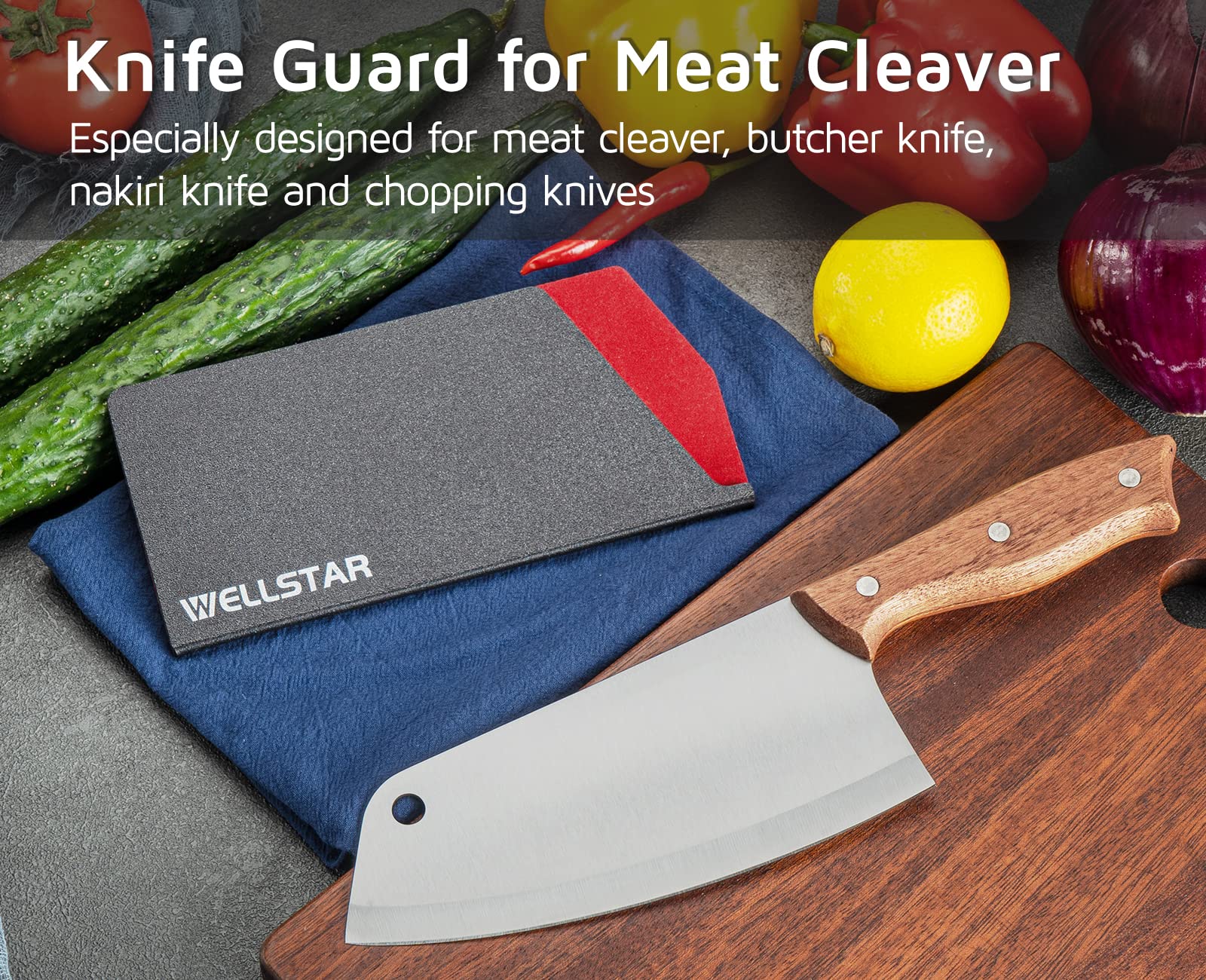 WELLSTAR Big Knife Edge Guard, Wide Meat Cleaver Knife’s Blade Covers, BPA Free ABS Protective Blade Sheath, Non-Scratch Felt Lining Butcher Chef Knife Cover (Knives not included)